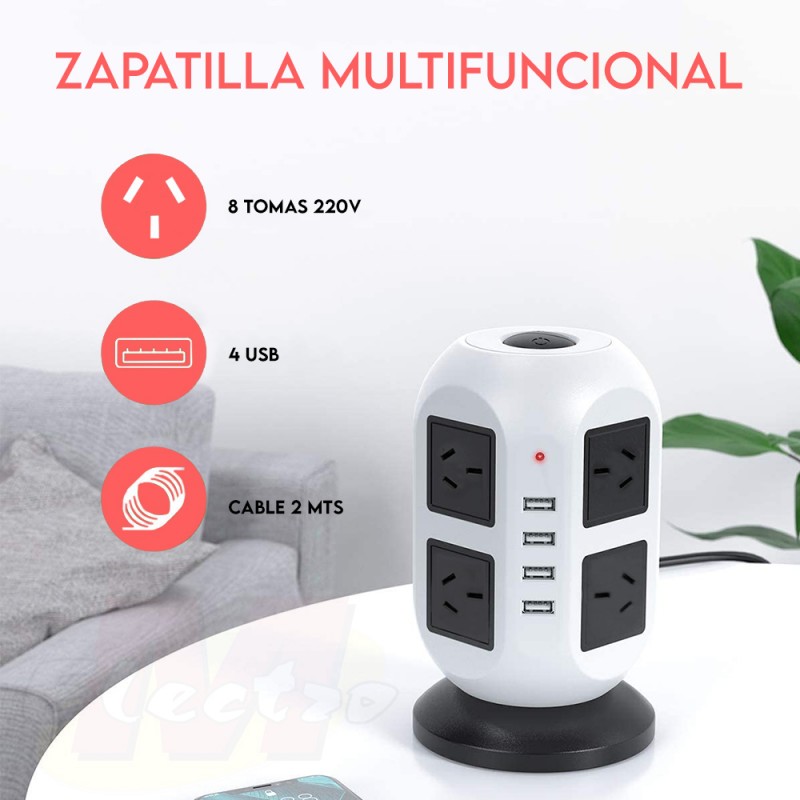 Torre de enchufes: 8 Tomas + 4 USB Tbcin